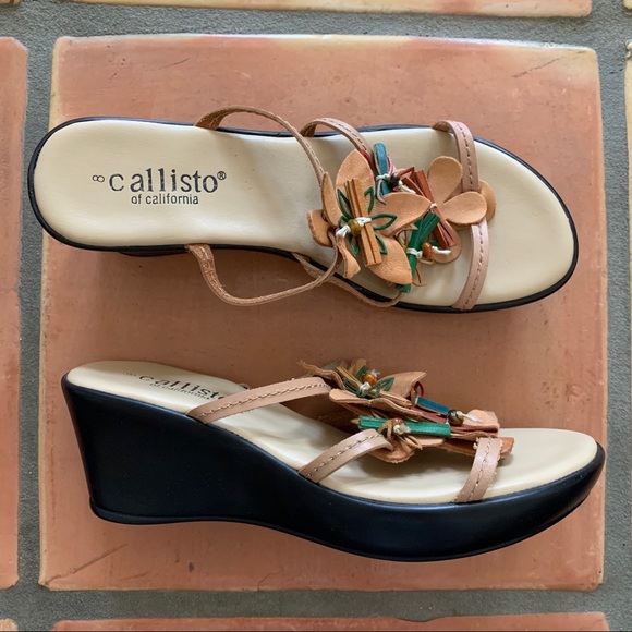 Callisto | Shoes | Callisto Womens Leather Wedge Flower Sandals Sz 8 ...